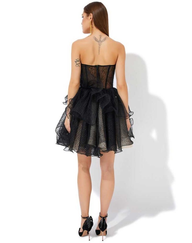 IRIS SERBAN - Abito corto con corsetto in pizzo ricamato con paillettes ...